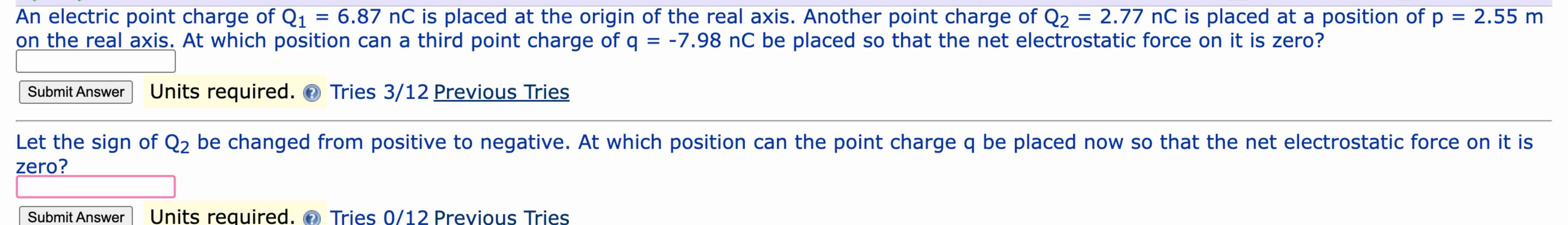 An ﻿electric point charge of Q1=6.87nC is ﻿placed at | Chegg.com