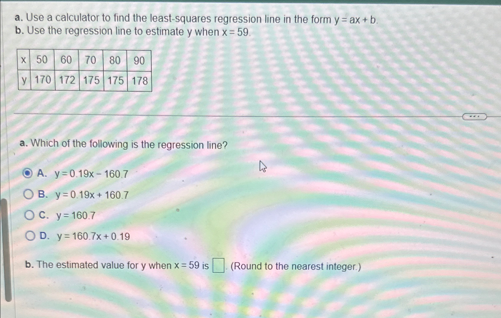 Solved a. ﻿Use a calculator to find the least-squares | Chegg.com