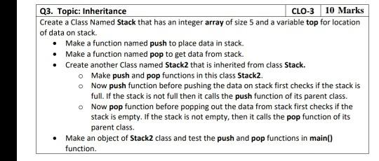 Solved Q3. Topic: Inheritance CLO-3 10 Marks Create a Class | Chegg.com