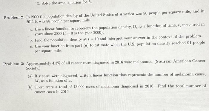 Solved Problem 2: In 2000 the population density of the | Chegg.com