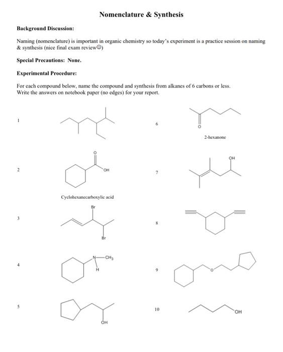 Nomenclature Of Organic Compounds Practice