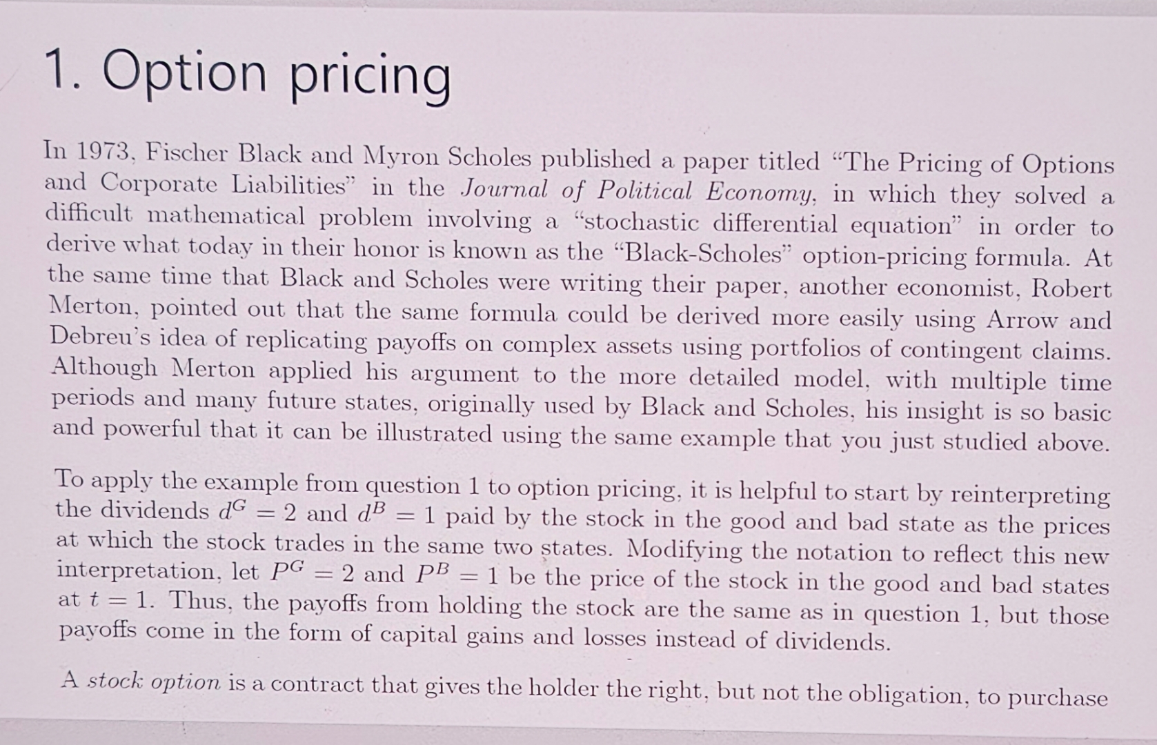 Solved Option pricingIn 1973, ﻿Fischer Black and Myron | Chegg.com