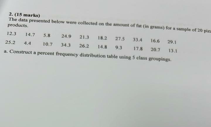 Solved 2. (15 marks) The data presented below were collected | Chegg.com