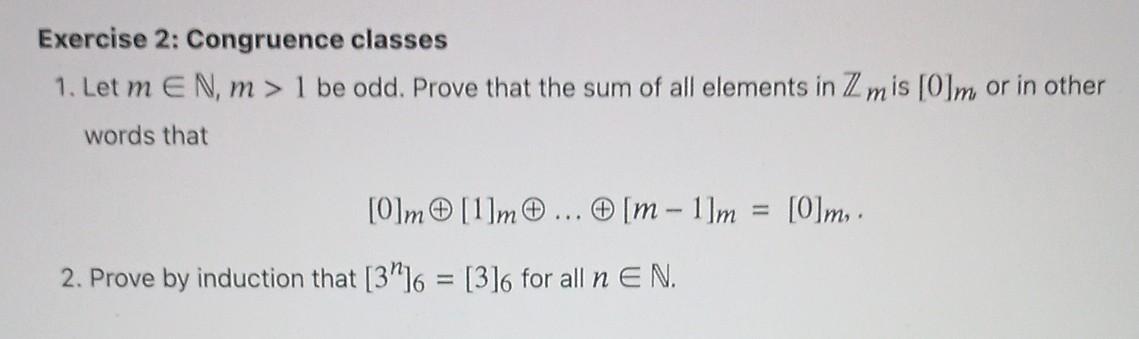 Solved Exercise 2 Congruence Classes 1 Let M∈n M 1 Be Odd