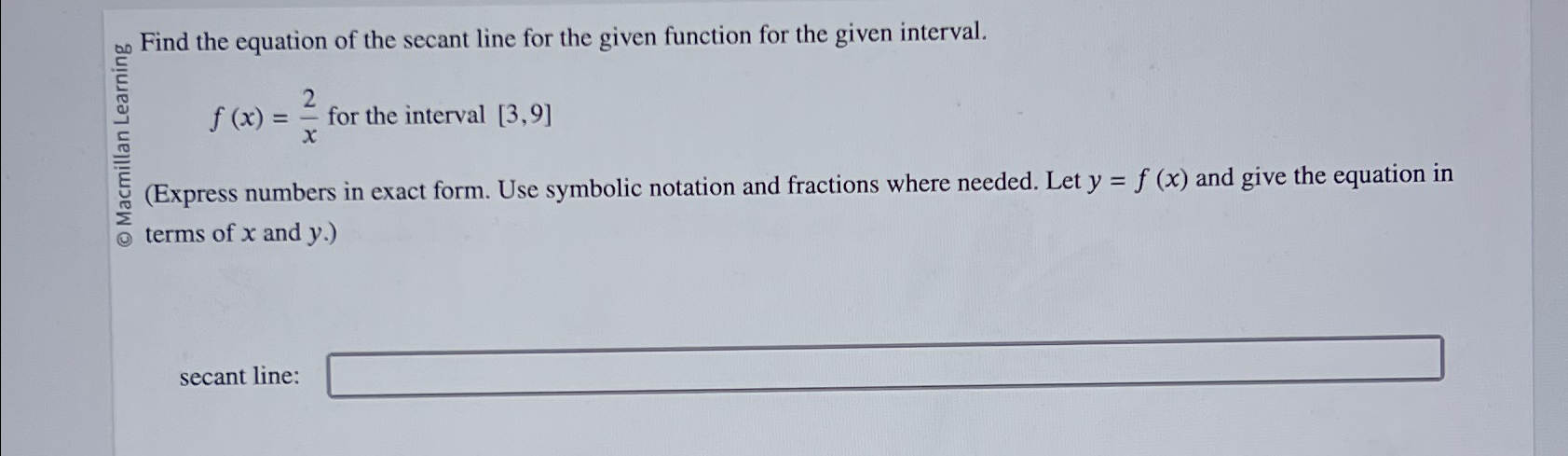 Solved Find the equation of the secant line for the given | Chegg.com