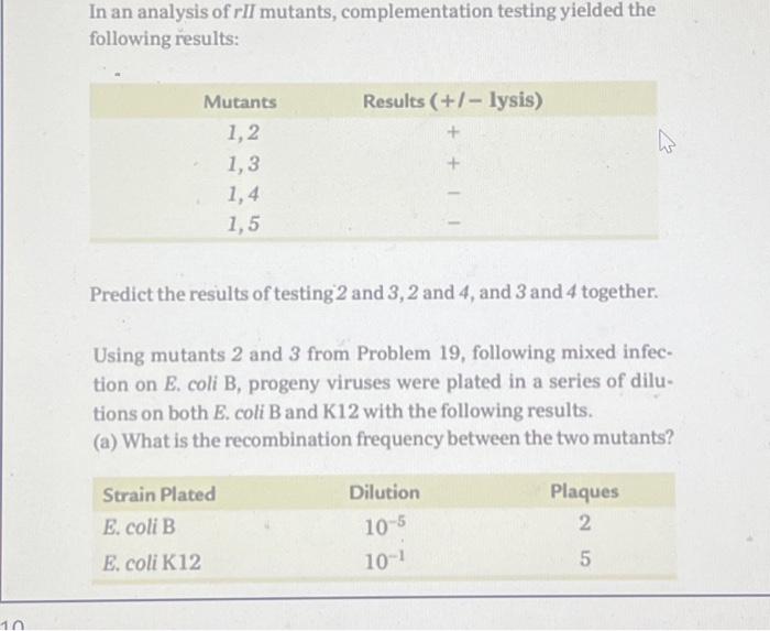 Solved In an analysis of ( r I I ) mutants, complementation | Chegg.com