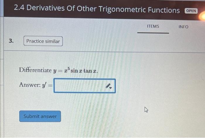 Solved 2.4 Derivatives Of Other Trigonometric Functions OPEN | Chegg.com