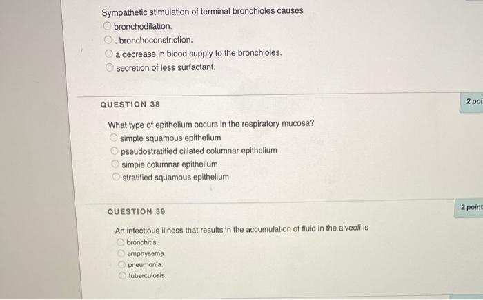 Solved Sympathetic stimulation of terminal bronchioles | Chegg.com