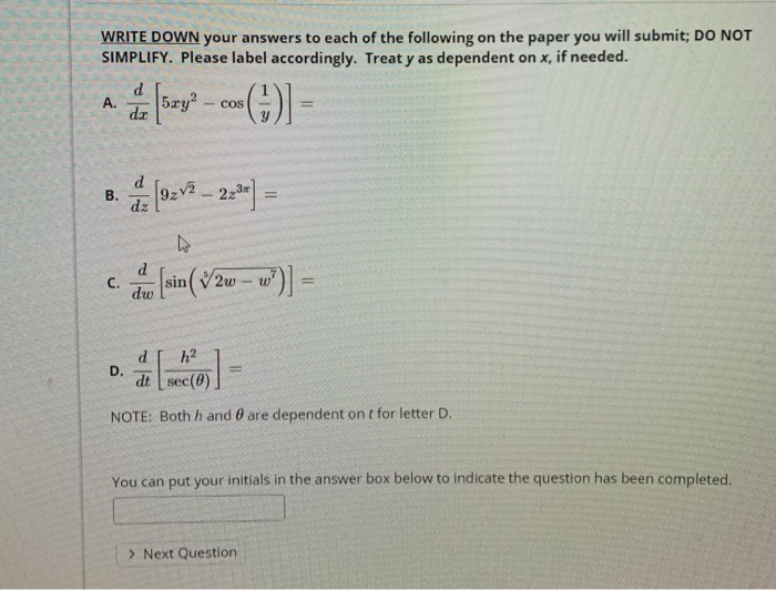 Solved WRITE DOWN your answers to each of the following on | Chegg.com