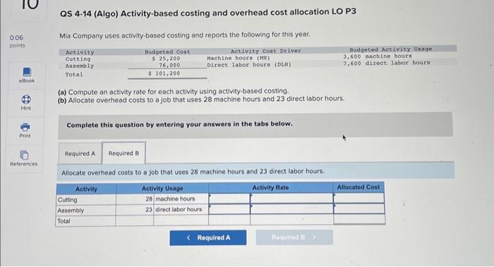 Solved QS 4-14 (Algo) Activity-based costing and overhead | Chegg.com