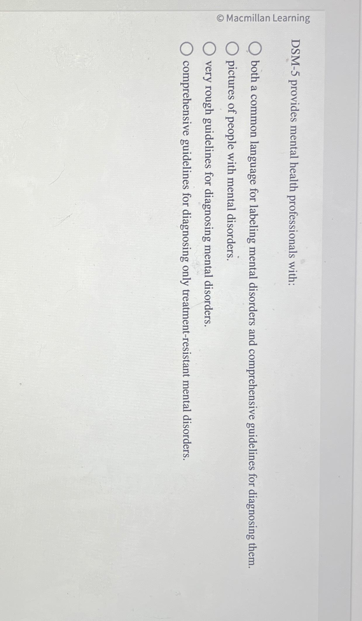 Solved DSM-5 ﻿provides mental health professionals with:both | Chegg.com