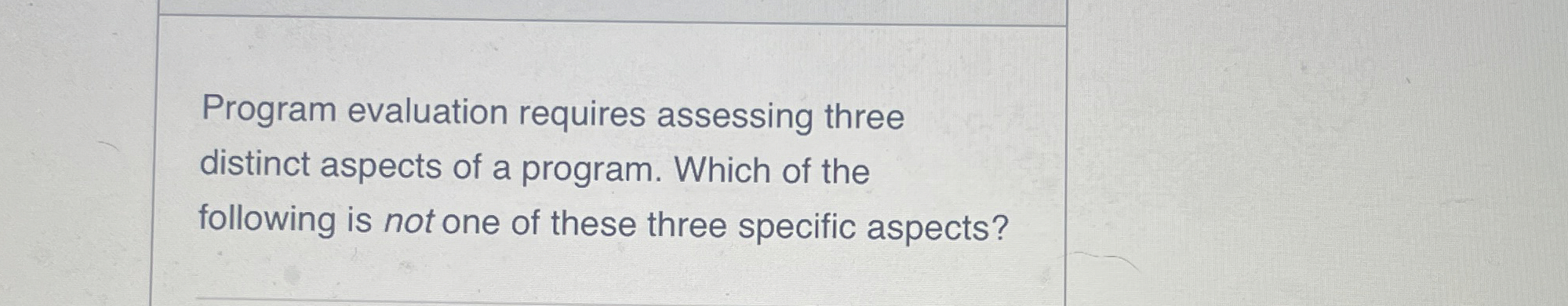 Solved Program evaluation requires assessing three distinct | Chegg.com