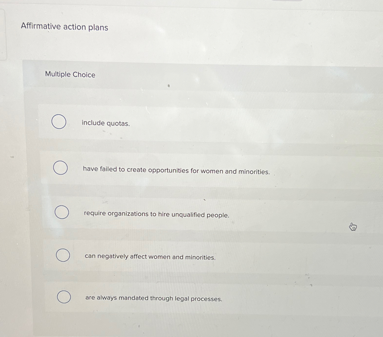 Solved Affirmative action plansMultiple Choiceinclude | Chegg.com