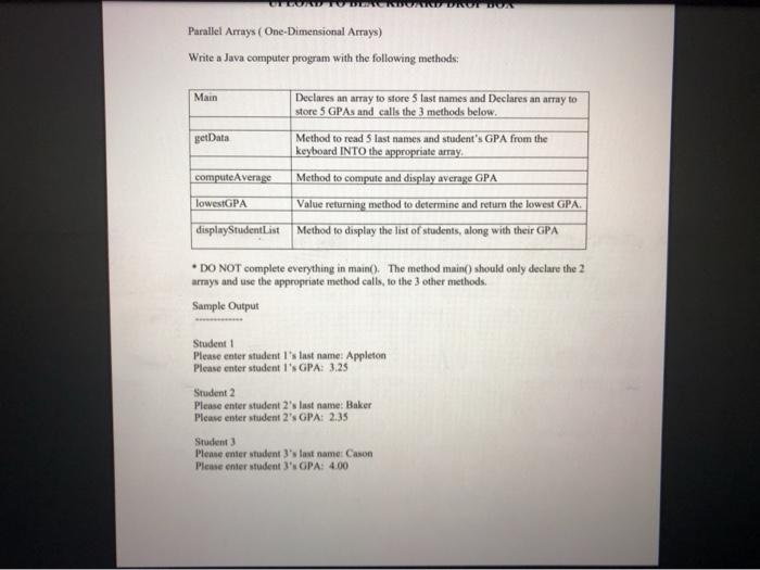 Solved Parallel Arrays One Dimensional Arrays Write A Java 3276