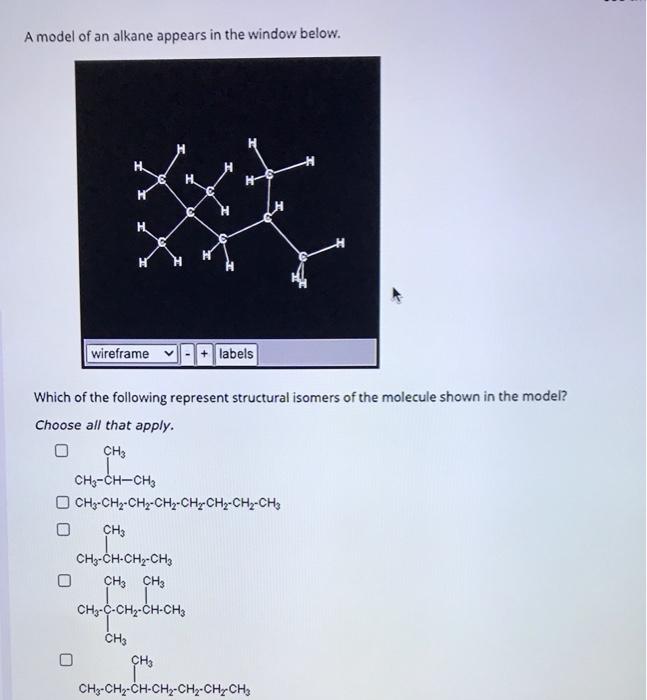 Solved A model of an alkane appears in the window below. | Chegg.com