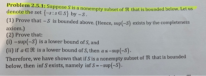 Solved Problem 2.5.1: Suppose S is a nonempty subset of R | Chegg.com