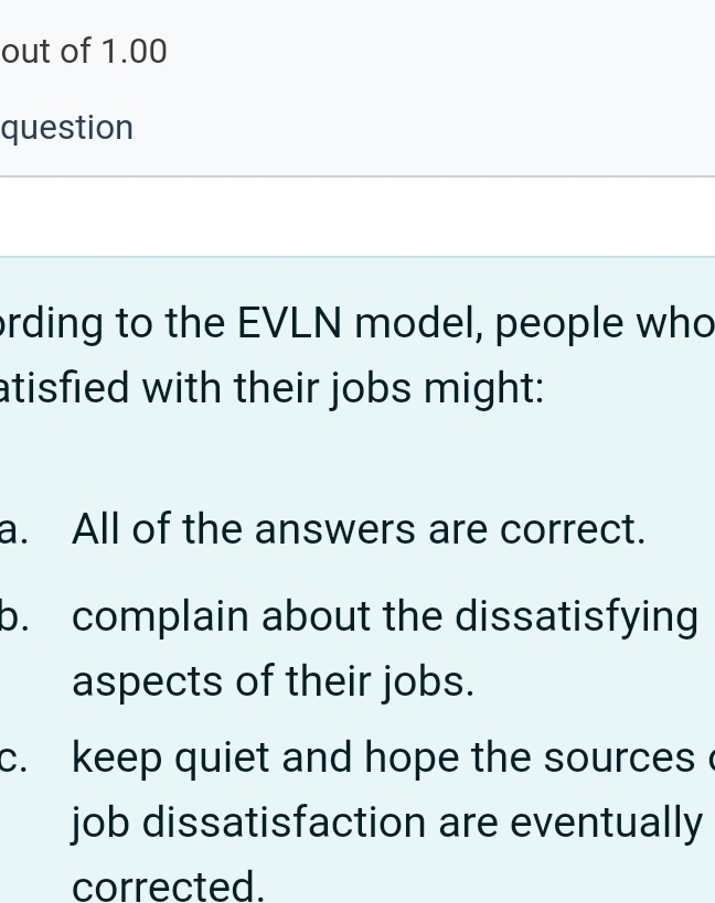 Solved out of 1.00questionrding to the EVLN model, people | Chegg.com