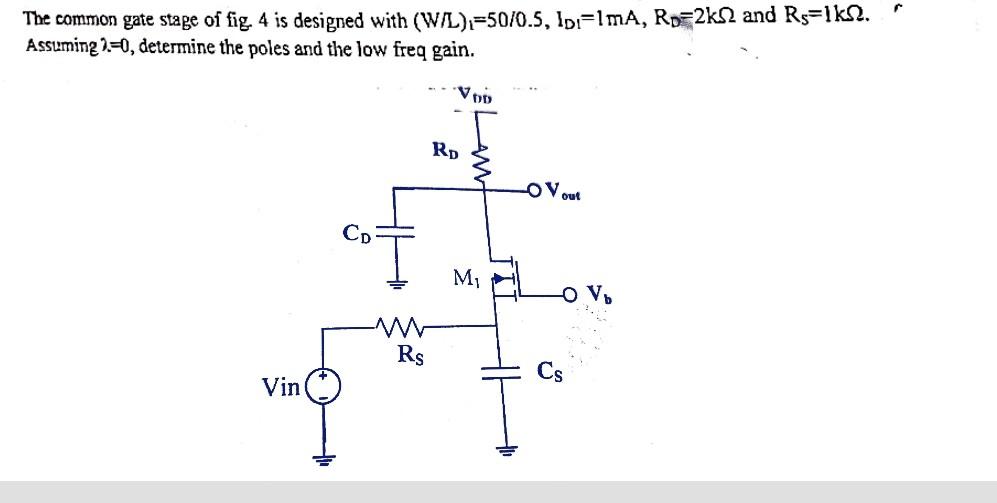 Solved The common gate stage of fig. 4 is designed with \\( | Chegg.com
