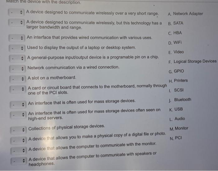 Solved Match the device with the description. A device | Chegg.com