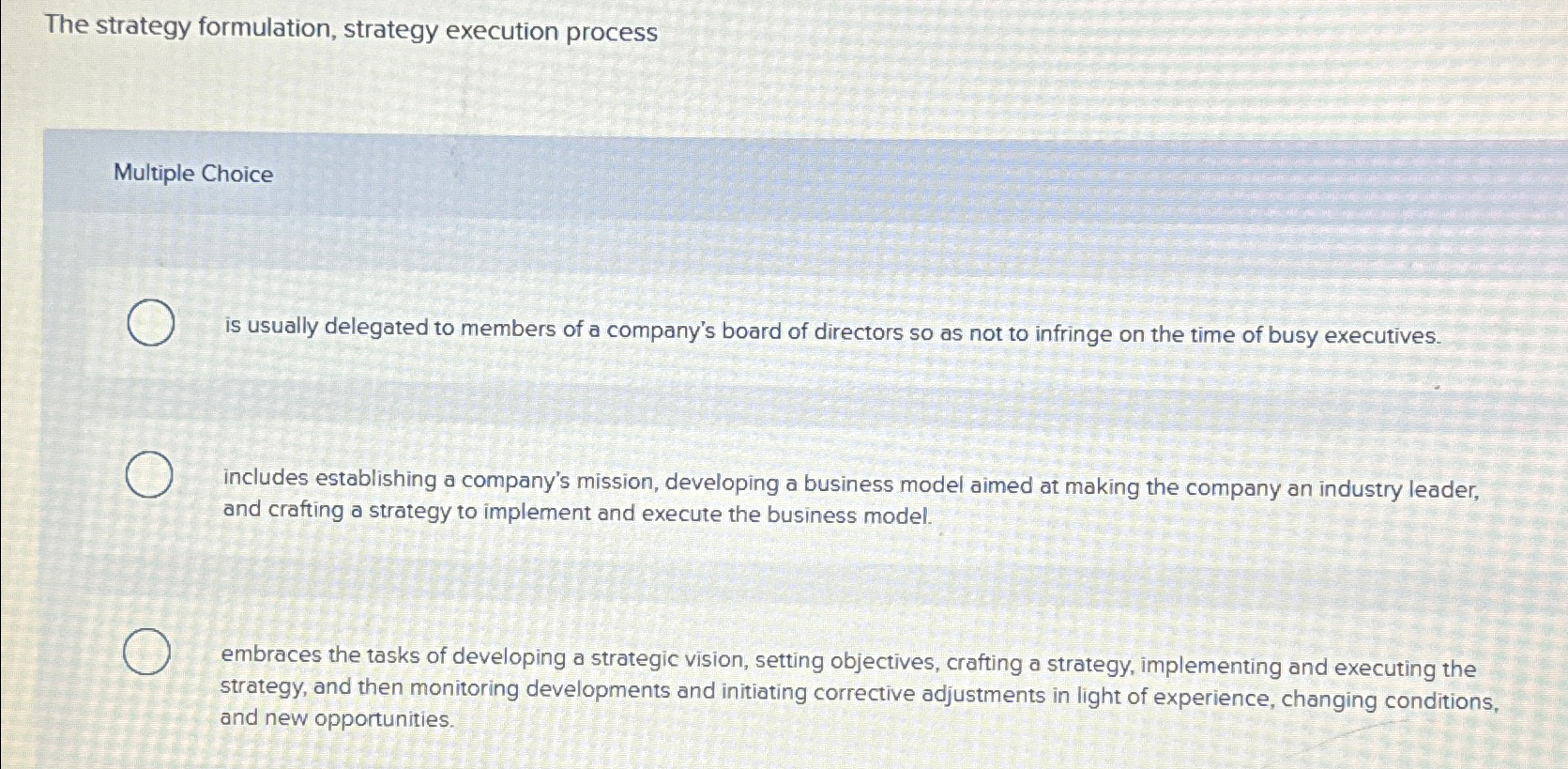 Solved The Strategy Formulation Strategy Execution