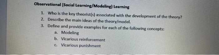 Solved Observational (Social Learning/Modeling) Learning 1. | Chegg.com