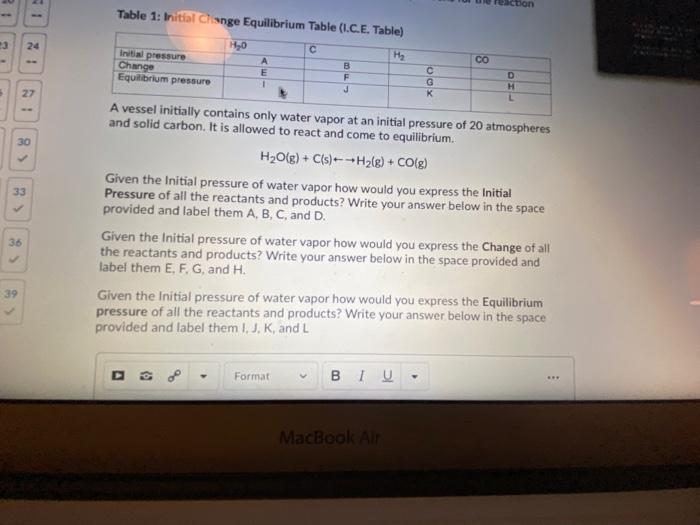 Solved Table 1: Initial Change Equilibrium Table (1.C.E. | Chegg.com