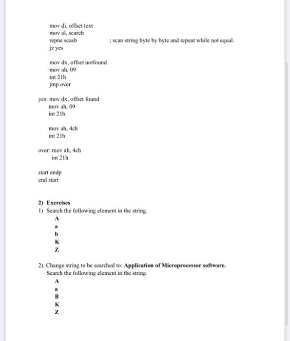 Description Assembly language program to search for | Chegg.com