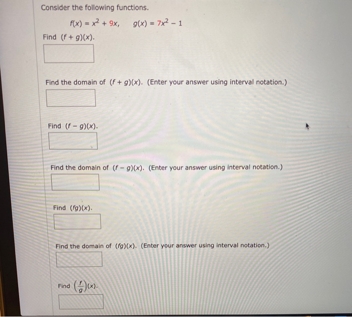 Solved Consider the following functions. f(x) = x2 + 9x, | Chegg.com