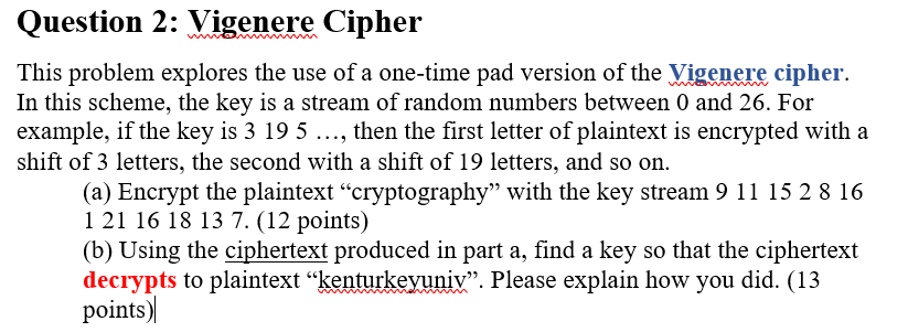 Solved Question 2: Vigenere CipherThis problem explores the | Chegg.com