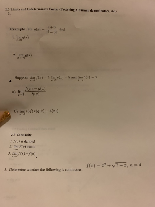 Solved 23 Limits and indeterminate Forms (Factoring, Common | Chegg.com