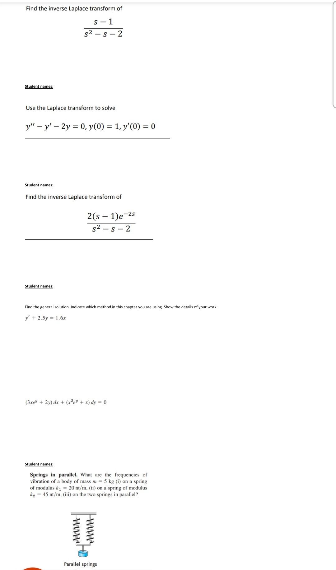 Solved Find the inverse Laplace transform of s2−s−2s−1 | Chegg.com