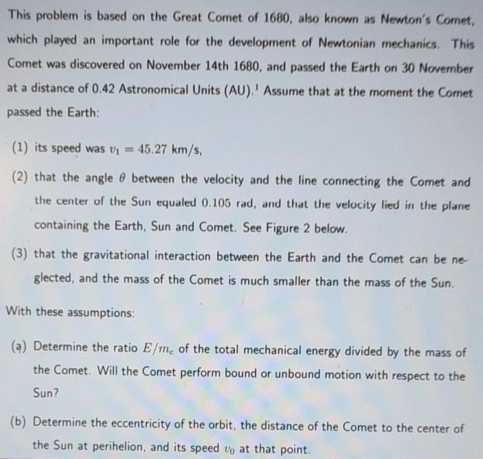 Solved This problem is based on the Great Comet of 1680, | Chegg.com