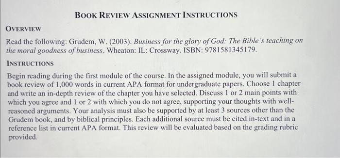 Solved OVERVIEW Read the following: Grudem, W. (2003). | Chegg.com