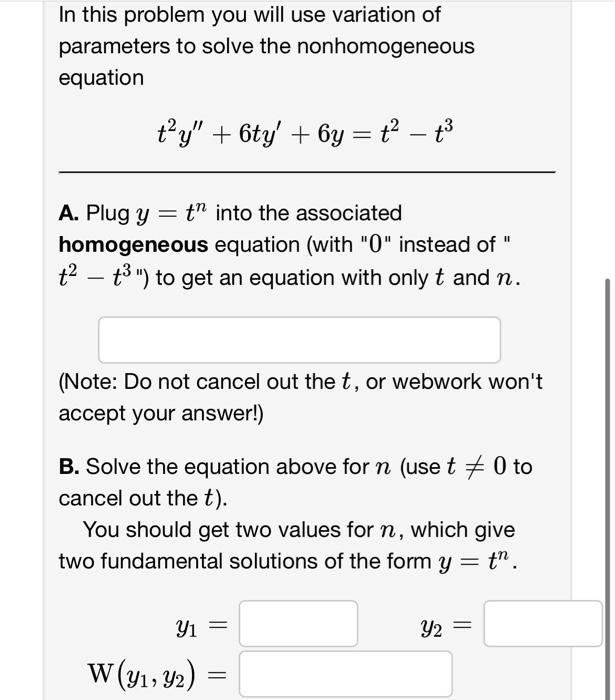 Solved In this problem you will use variation of parameters | Chegg.com