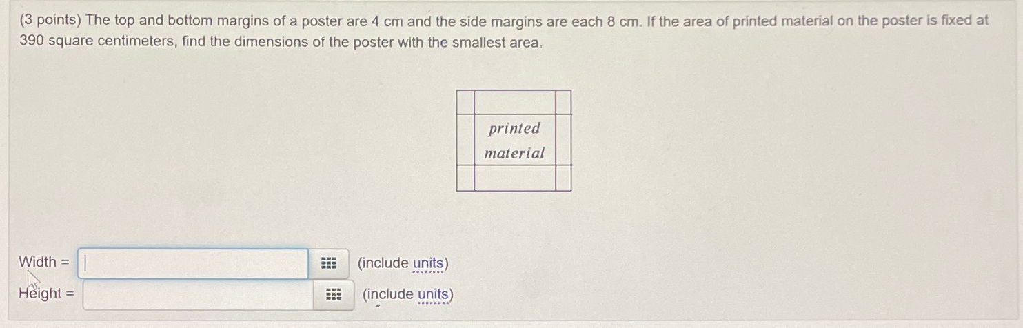 Solved (3 ﻿points) ﻿The top and bottom margins of a poster | Chegg.com