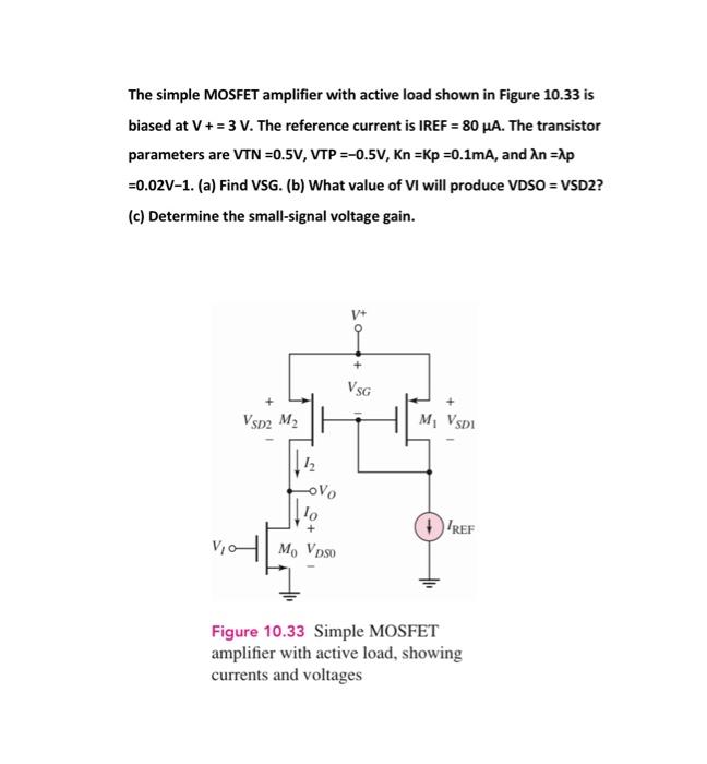 Solved The simple MOSFET amplifier with active load shown in | Chegg.com