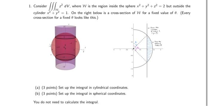 Solved 1. Consider JJJw z²2 dV, where W is the region inside | Chegg.com