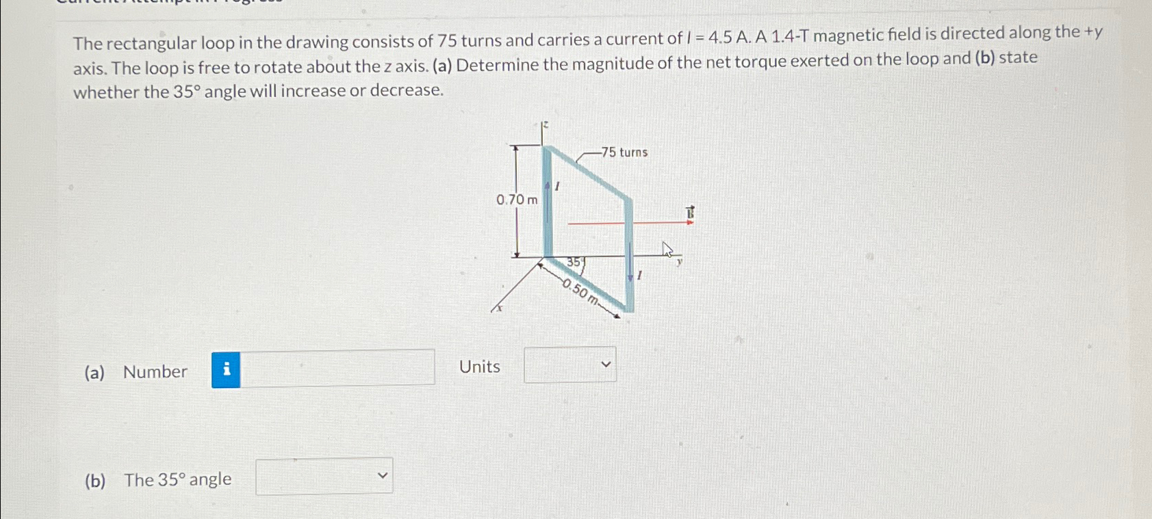 Solved The rectangular loop in the drawing consists of 75 | Chegg.com