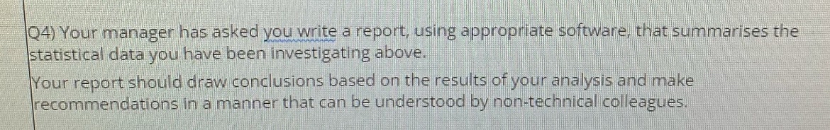Q4) ﻿Your manager has asked you write a report, using | Chegg.com