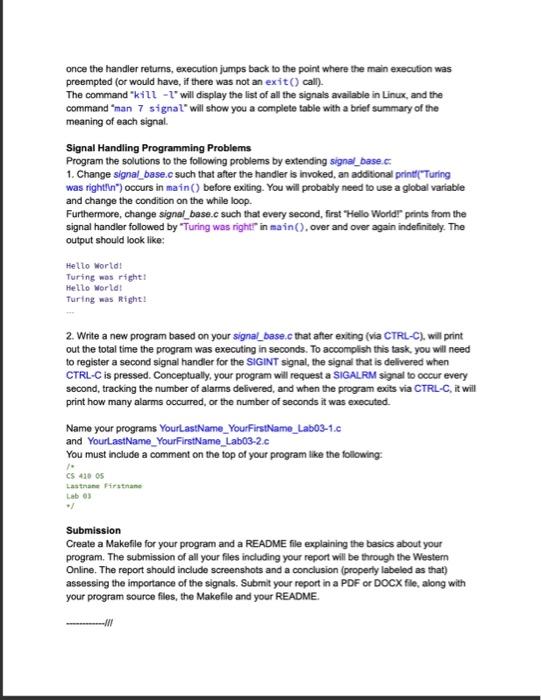 CS 410 Operating Systems Lab Assignment #3 Signals | Chegg.com