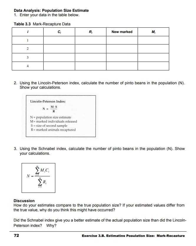 Solved Lab Exercise 3B: Indoor Capture-Mark-Recapture | Chegg.com
