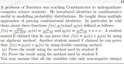 Solved A professor of Statistics was teaching Combinatorics | Chegg.com