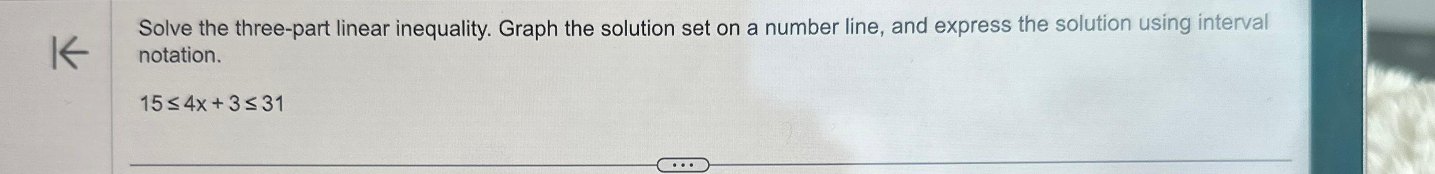 Solved Solve the three-part linear inequality. Graph the | Chegg.com
