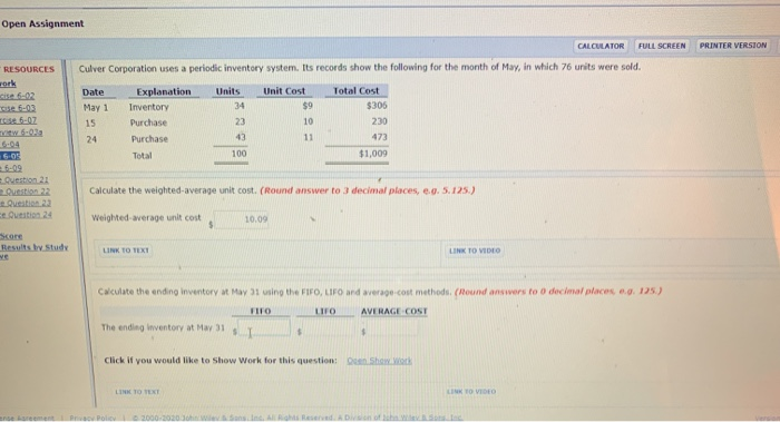 Solved Open Assignment CALCULATOR FULL SCREEN PRINTER | Chegg.com