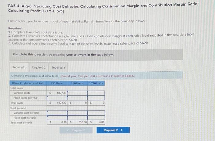 Solved PA5-4 (Algo) Predicting Cost Behavior, Calculating | Chegg.com