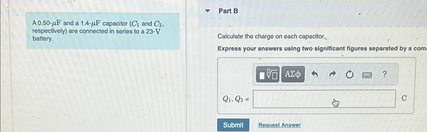 Solved A 0.50-μF ﻿and a 1,4-μF ﻿capacitor and C2, | Chegg.com