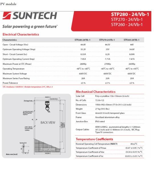 Solved 1. Refer to the datasheet of the solar PV module in | Chegg.com