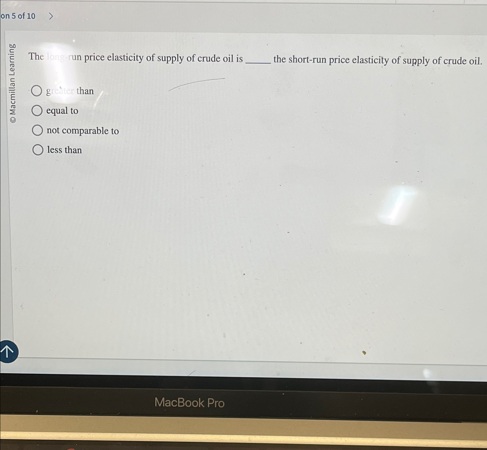 Solved on 5 ﻿of 10Theun price elasticity of supply of crude | Chegg.com