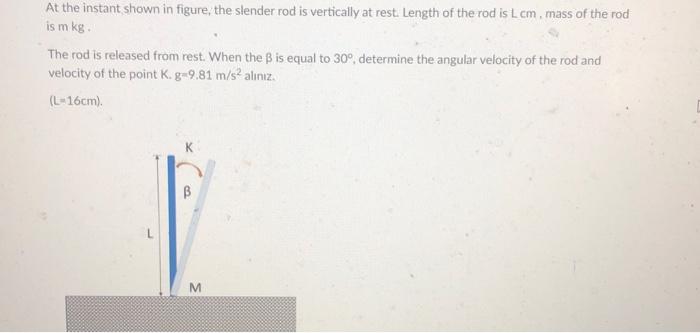 Solved At the instant shown in figure, the slender rod is | Chegg.com