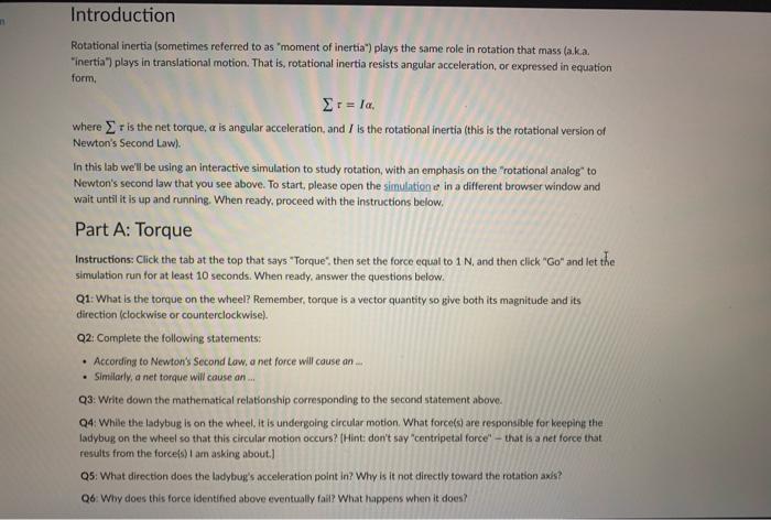 Introduction Rotational inertia (sometimes referred | Chegg.com
